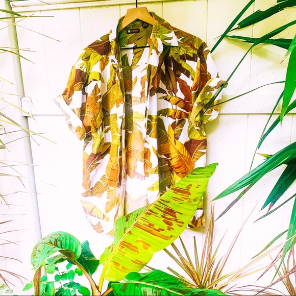 Vintage | Tops | Vtg Vsco Y2k Palm Frond Button Up Hawaiian Popover ...